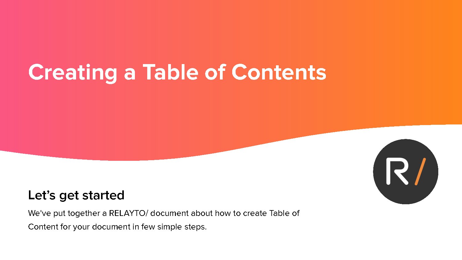 How To Create Table Of Contents In RELAYTO 1 10 